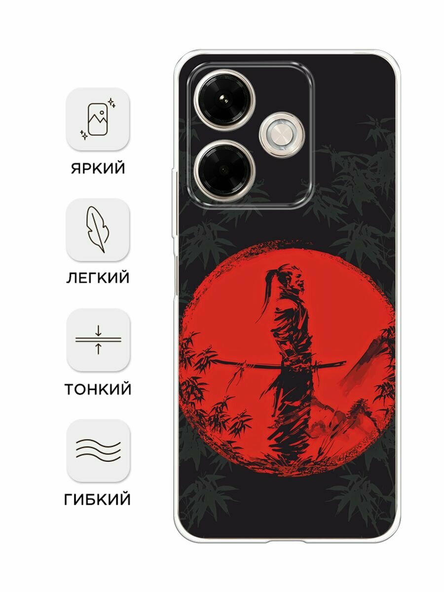 Чехол на Xiaomi Redmi 13X / Сяоми Редми 13X с принтом "Самурай на красном фоне" — фото 1