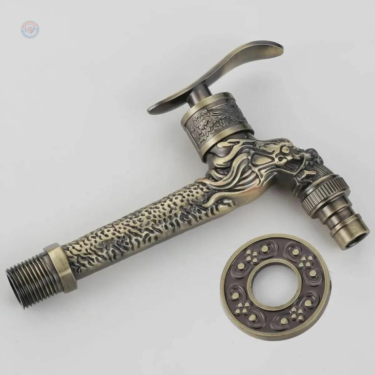 Кран водоразборный латунный 1/2 дракон для бани сауны хаммам, винтажный шаровой полуоборотный краник для сада дачи ванной, комплект с отражателем