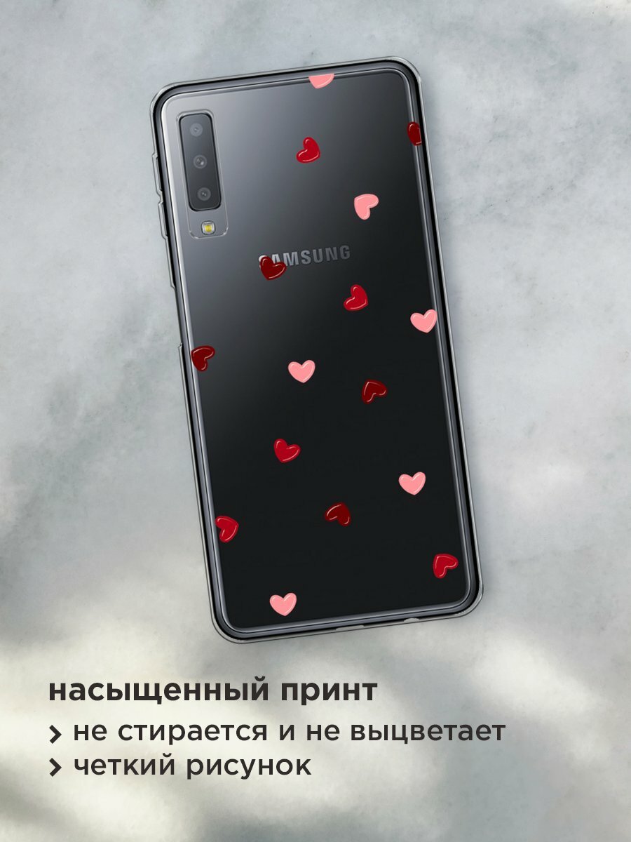 Чехол на Samsung Galaxy A7 2018 / Самсунг Галакси А7 2018 с принтом "Бордовые сердечки 2" — фото 1