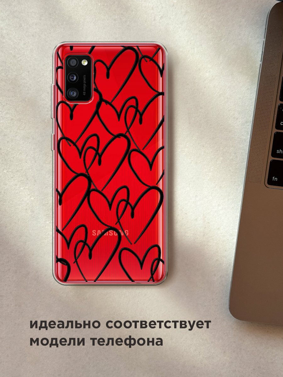 Чехол на Samsung Galaxy A41 / Самсунг Галакси А41 с принтом "Hearts doodle black 1" — фото 1