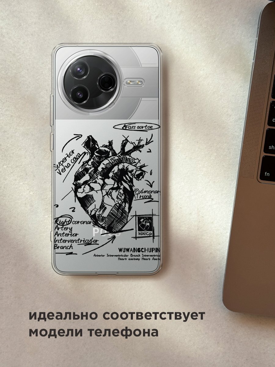 Чехол на Poco F7 Pro / Поко F7 Про с принтом "Анатомическое сердце 2", прозрачный — фото 1