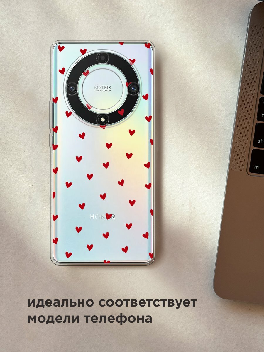 Чехол на Honor X9A / Хонор X9A с принтом "Red hearts", прозрачный — фото 1