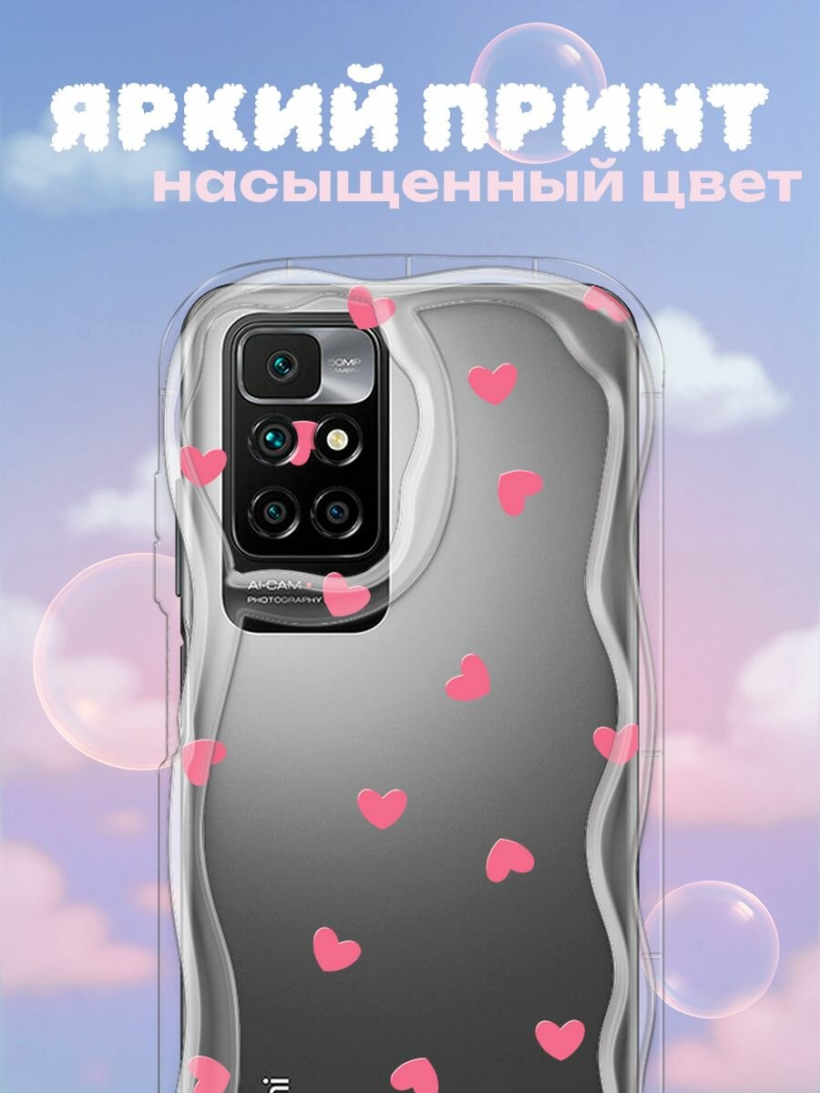 Чехол на Xiaomi Redmi 10 / Редми 10 с принтом Паттерн розовые сердечки — фото 1