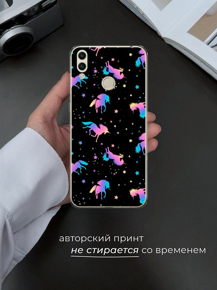 Силиконовый чехол на Honor 8C / Хонор 8С с принтом "Единороги градиент" — фото 1