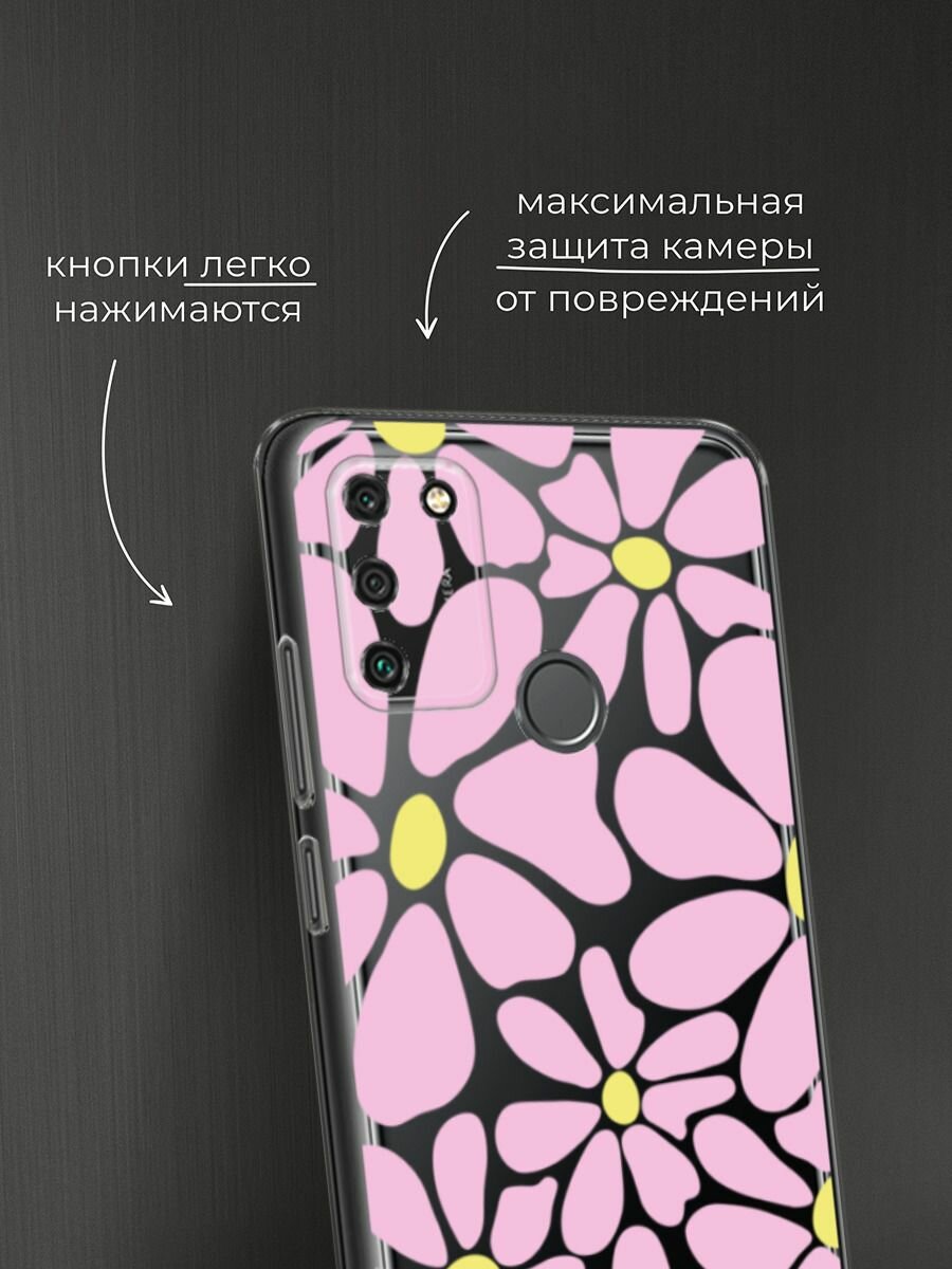 Чехол на Honor 9A / Хонор 9А с принтом "Розовые лепестки 2", прозрачный — фото 1