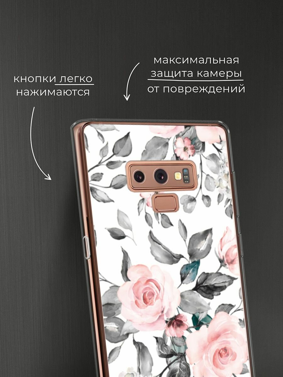 Чехол на Samsung Galaxy Note 9 / Самсунг Галакси Нот 9 с принтом "Розы на белом" — фото 1