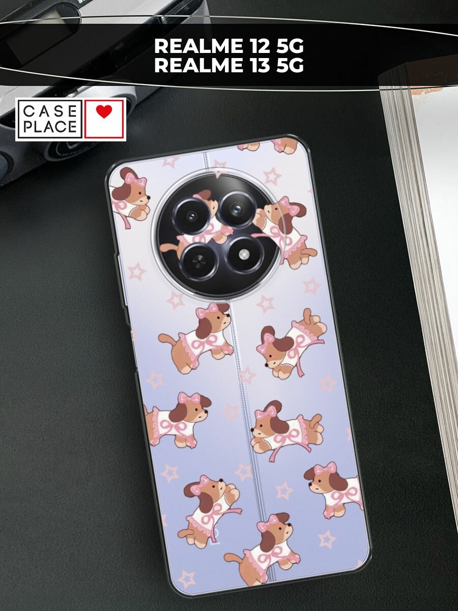 Чехол на Realme 12 5G/13 5G / Реалми 12 5G/13 5G с принтом "Милый щенок с бантиком", прозрачный
