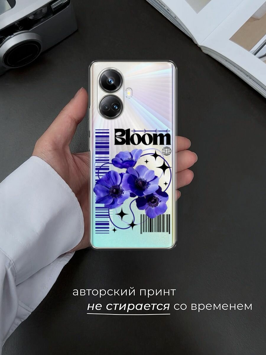 Чехол на Realme 10 Pro+ / Реалми 10 Про+ с принтом "Завораживающие анемоны", прозрачный — фото 1