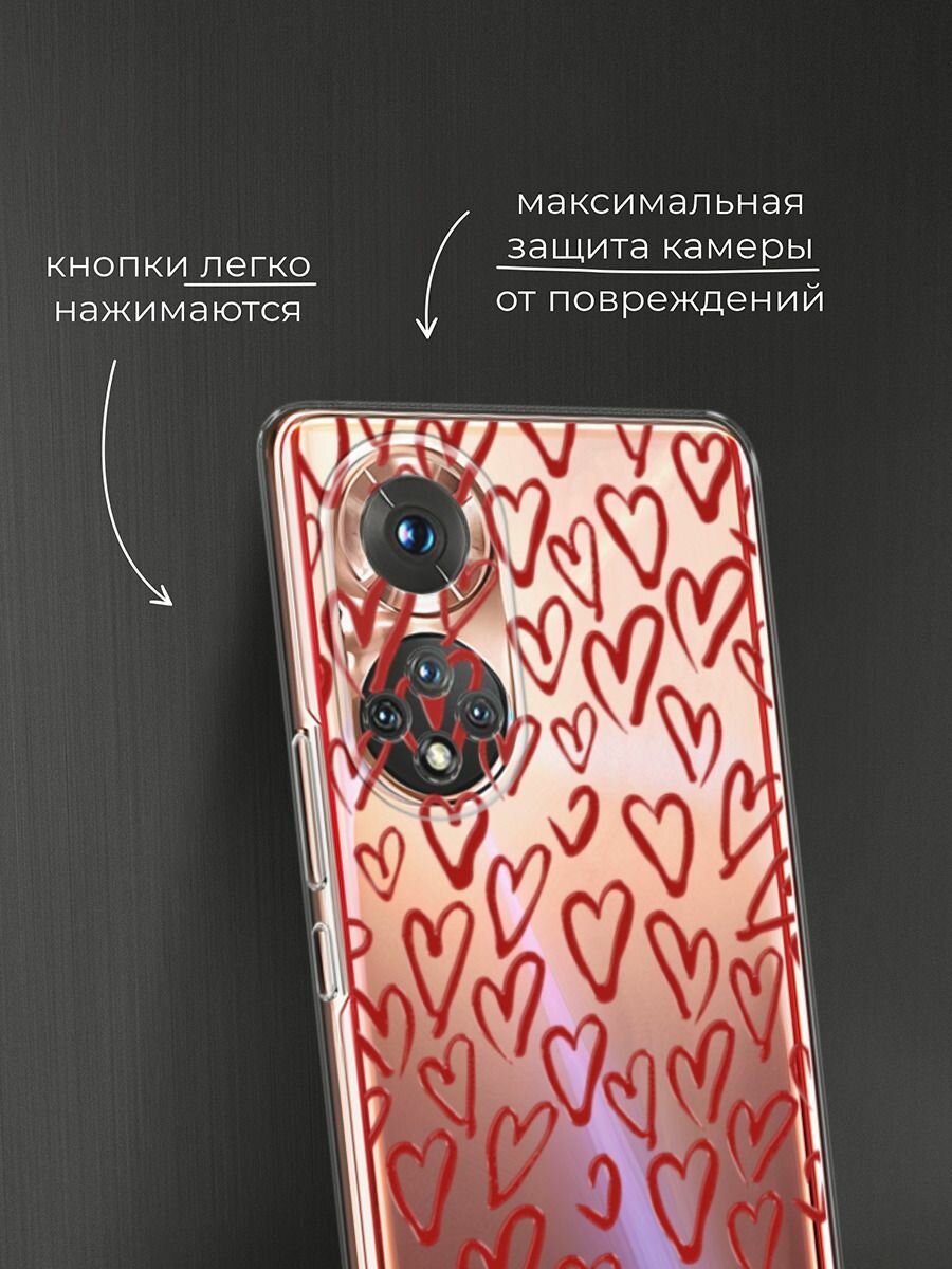 Чехол на Honor 50/Huawei Nova 9 / Хонор 50/Хуавей Нова 9 с принтом "Легкие бордовые сердечки" — фото 1