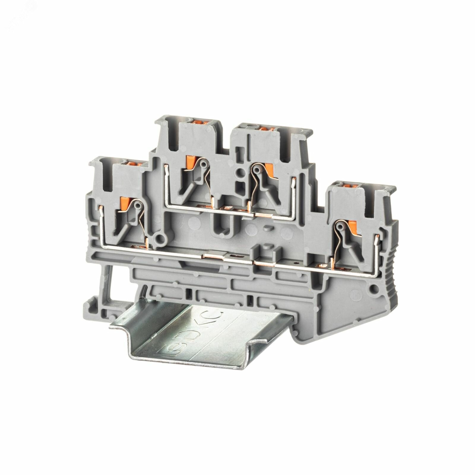 Клемма DKC двухуровневая, зажим push-in, 4 точки подключения, 2.5 мм2, серая