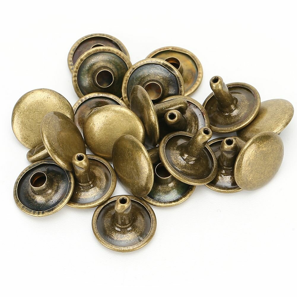 200 комплектов заклепок с двойной крышкой 12x10 мм, бронза, для одежды