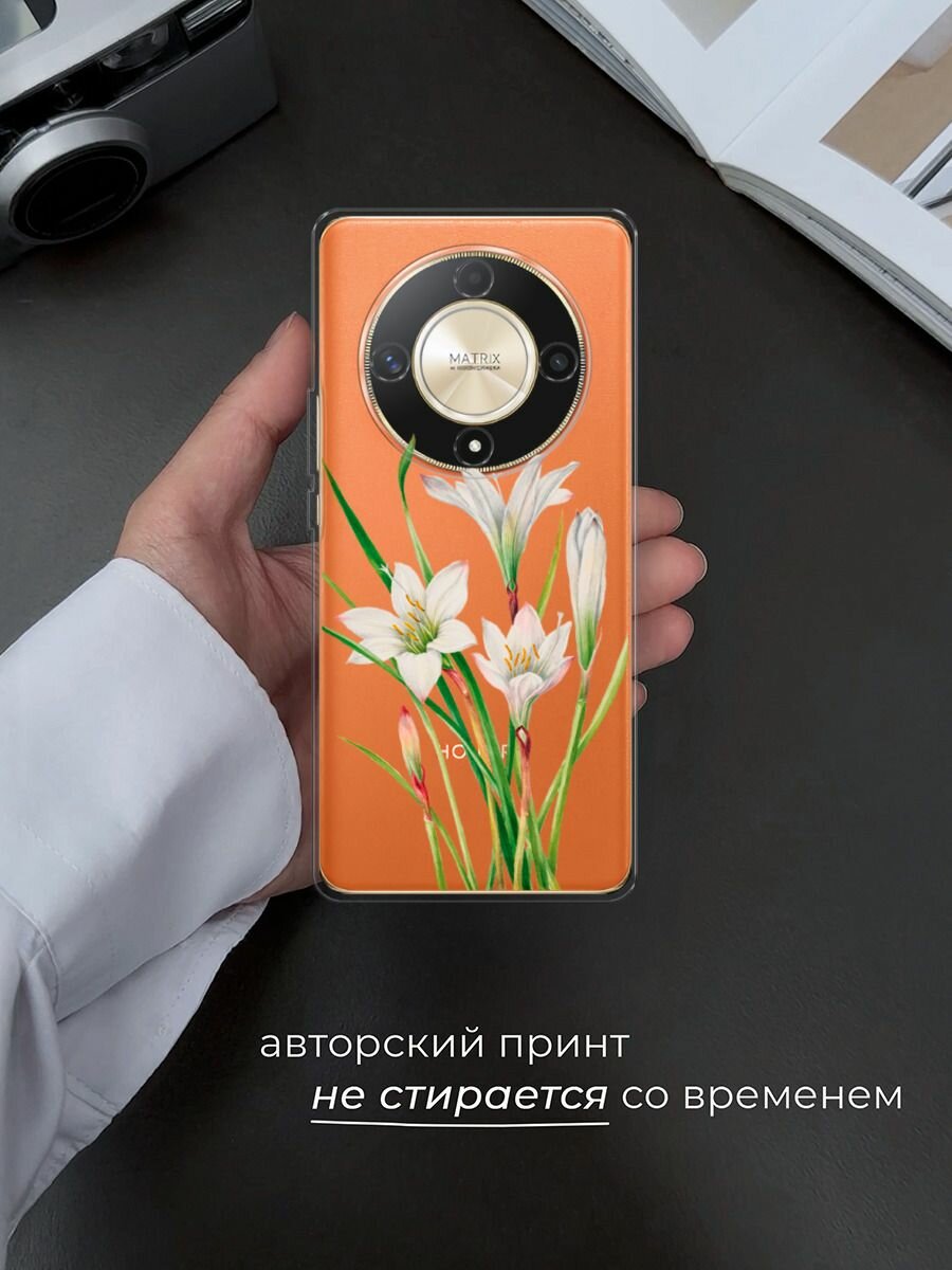 Чехол на Honor X9b / Хонор X9B с принтом "White lily", прозрачный — фото 1