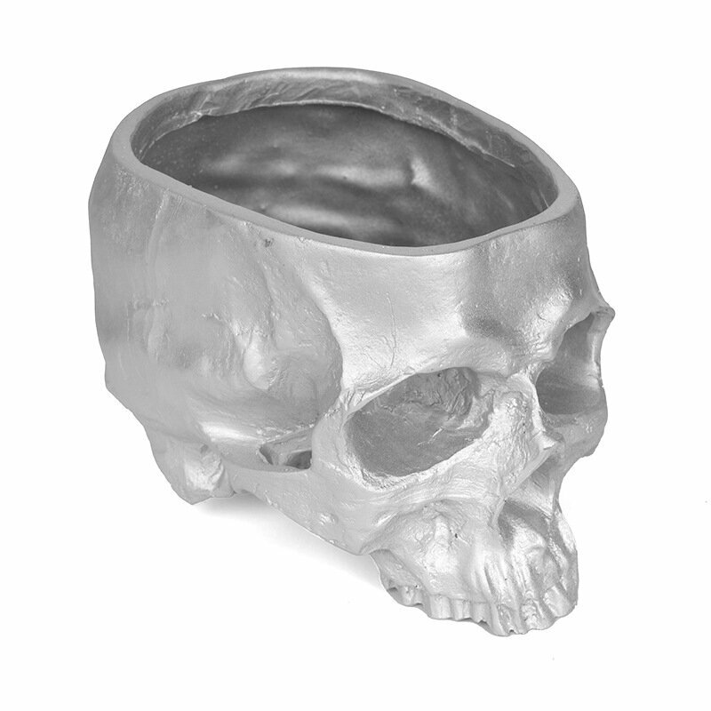 Серебряный цветочный горшок в форме черепа, готический цветочный горшок из смолы, жуткие горшки в форме черепа для суккулентов, кактусов, трав, для дома и улицы, декоративный цветочный горшок в стиле ужасов на Хэллоуин