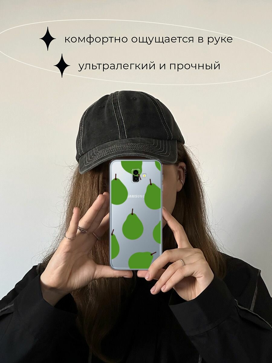 Чехол на Samsung Galaxy J6 + / Самсунг Галакси J6 Плюс 2018 с принтом "Зеленая груша паттерн", прозрачный — фото 1