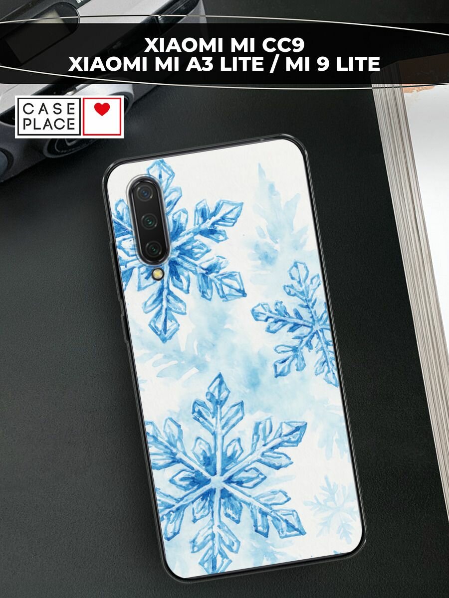 Чехол на Xiaomi Mi CC9/A3 Lite/9 Lite / Сяоми Mi CC9/A3 Lite/9 Lite с принтом "Акварельные снежинки"
