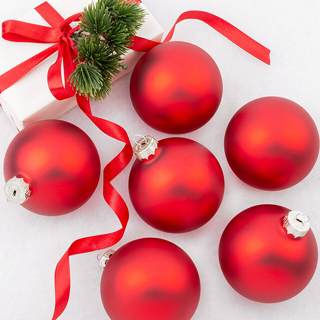 Набор стеклянных шаров 8 см красный матовый, 6 шт, Winter Deco, 5010008