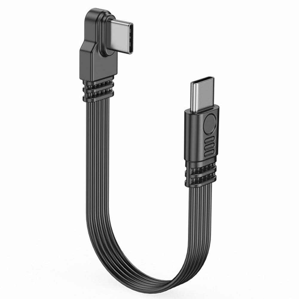 Угловой кабель USB-C на USB-C, 30 см, черный, силиконовый, плоский, для зарядки и синхронизации