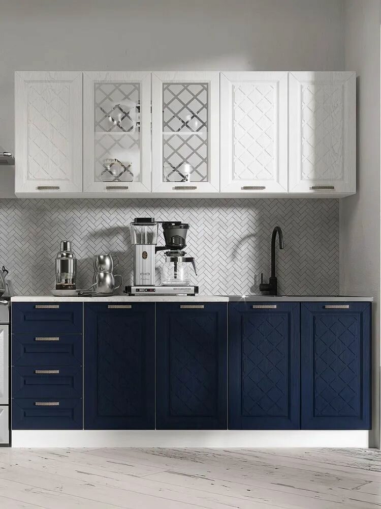 Кухонный гарнитур МДФ 2 м в стиле Прованс, белый/сапфир