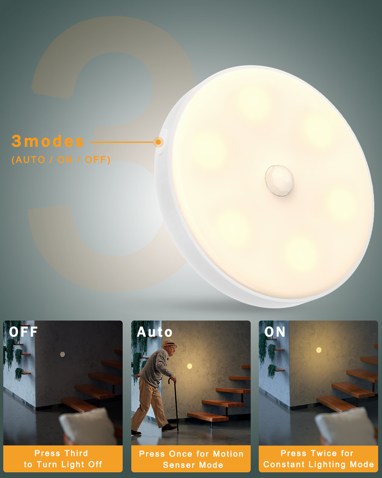 Лампа индукционная умный дом спальня маленькая ночная лампа магнитное прилегание датчик движения люстра в шкаф USB зарядка ночная подсветка для пробуждения главные свет датчик кнопка модель - теплый свет (модель с зарядкой) 1Вт две комплекты