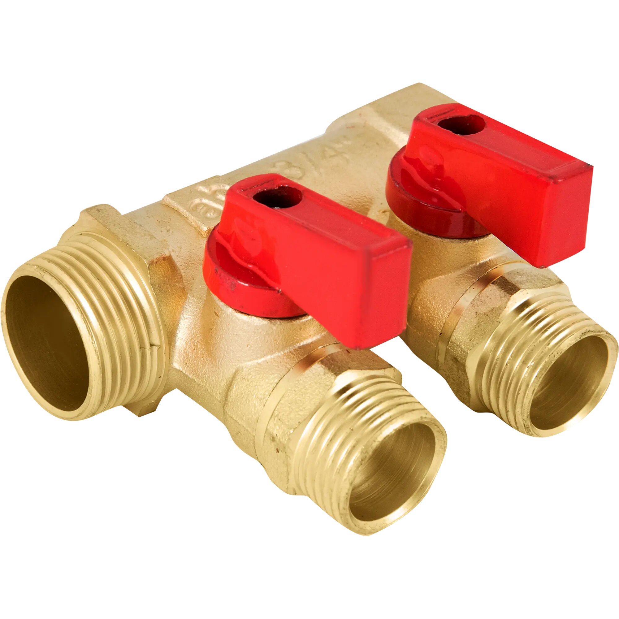 Aquabeam коллектор на 2 выхода 3/4 x 1/2 НР латунь для систем водоснабжения.