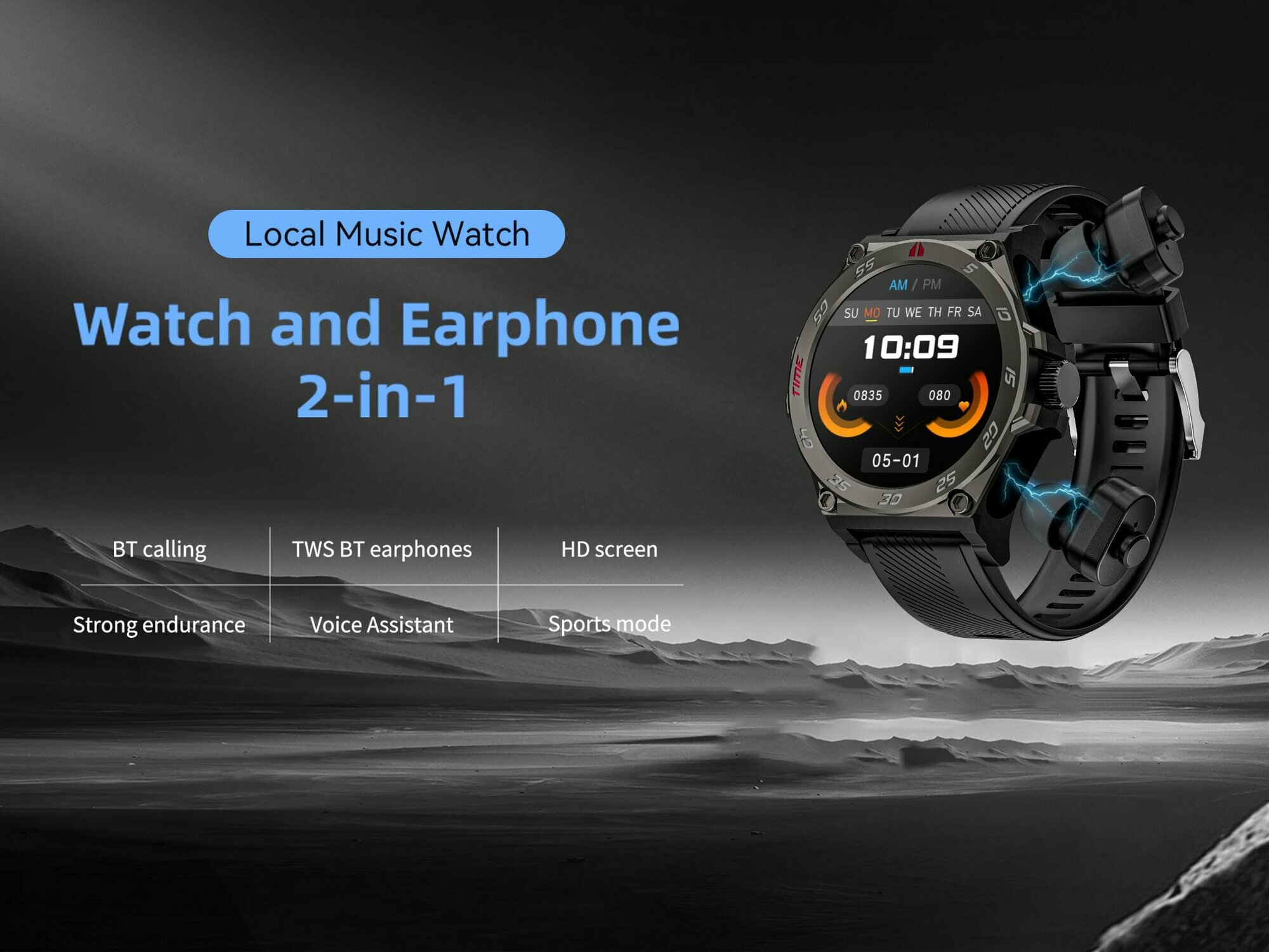 Смарт-часы JITE с bluetooth-наушниками, музыка, звонки, часы для наушников