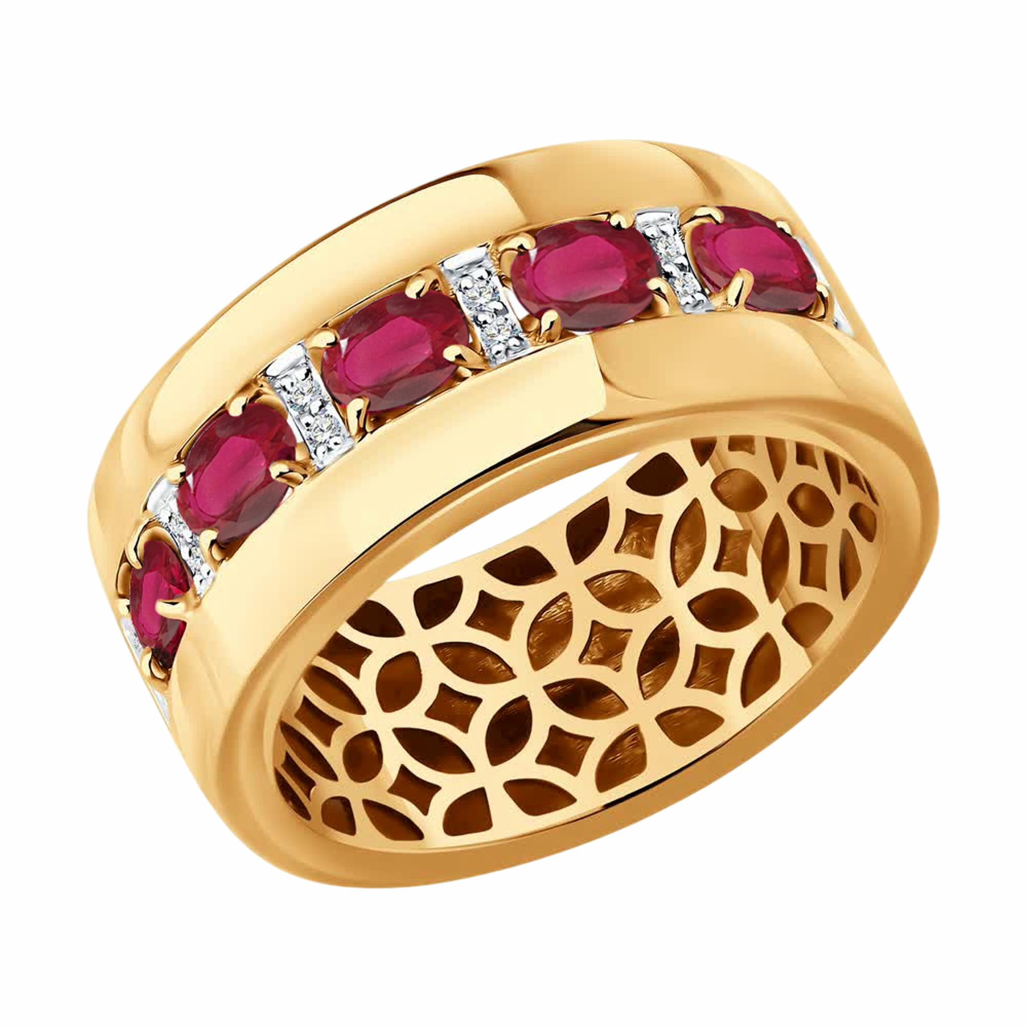 Кольцо, красное золото, 585 проба, бриллиант, рубин