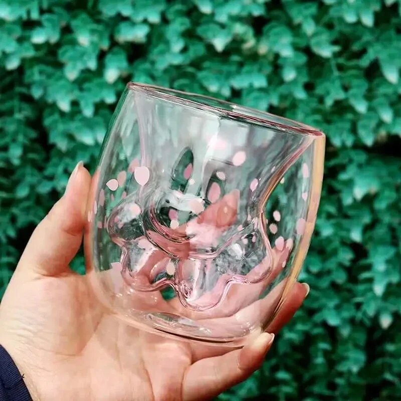 Стеклянная кружка Kawaii с изображением кошачьей лапы, вишневого цвета, 1 pcs, Розовый