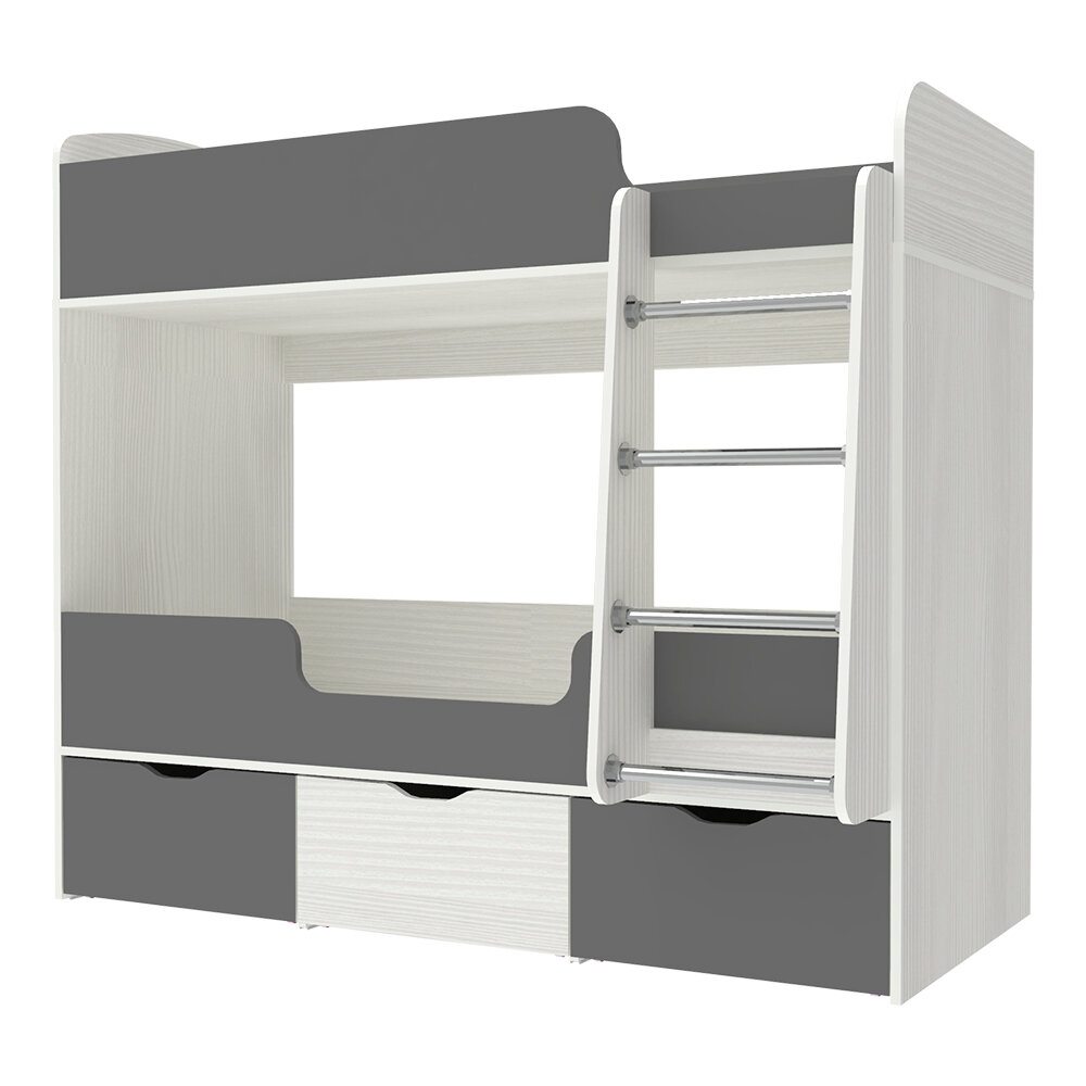 Кровать двухъярусная Малыш Двойняшка 70х160 Белое Дерево Темно-серый