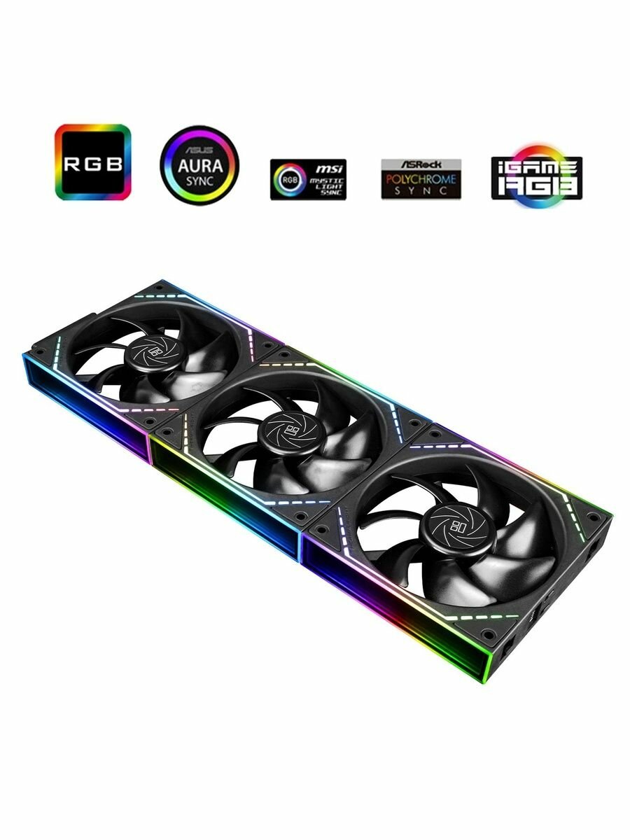 Комплект 120мм черных реверсных кулеров для ПК с эффектом бесконечности TL-M12QBX3