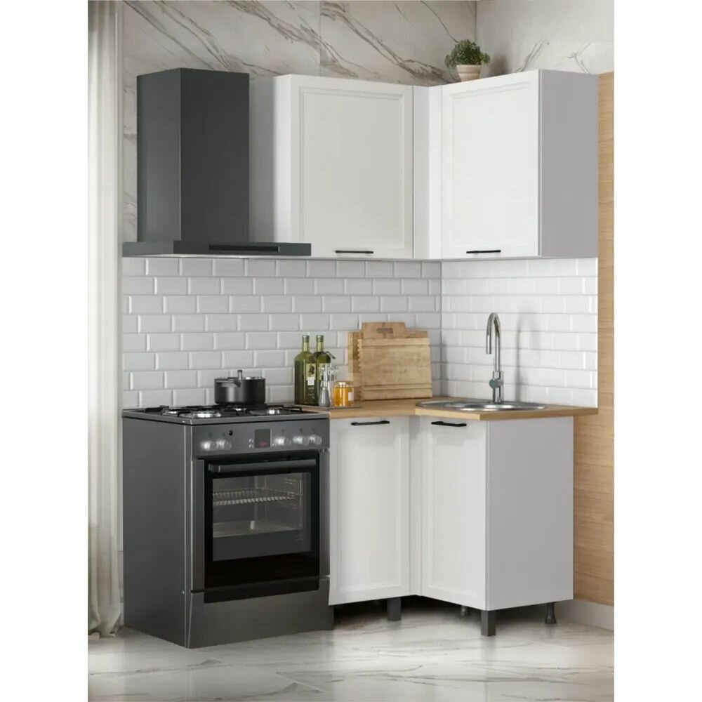 Кухня мркг 15/Римини угловая (Комплект) Белый/столешница Дуб Вотан