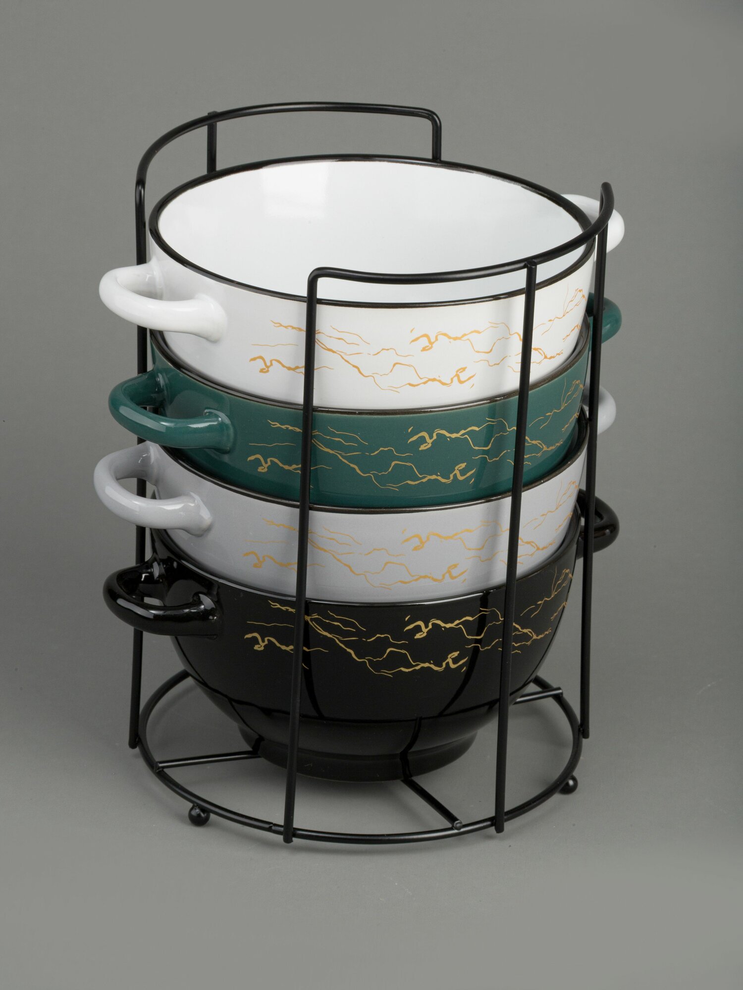 Набор бульонниц на подставке керамических 4 шт Монако, набор супниц