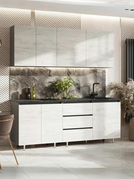 Кухонный гарнитур Челси 2м ЛДСП дуб крафт белый/графит со столешницей, к2 МИФ