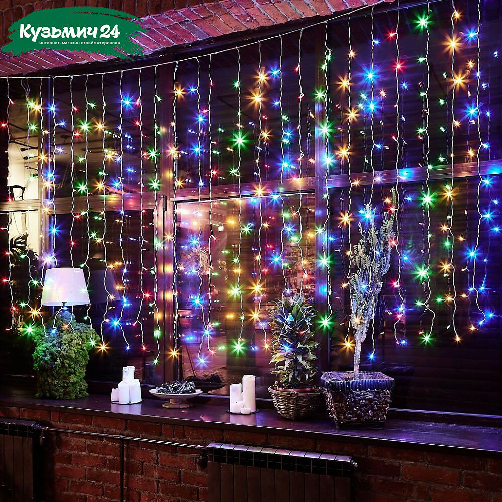 Гирлянда светодиодная Uniel ULD-C3020-240/STK MULTI, IP44, занавес, Разноцветная UL-00007212, 3х2 м