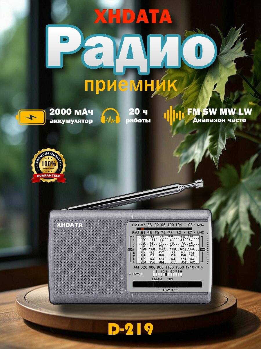 XHDATA Магнитола D-219 1K Gray , 5 Вт, светло-серый