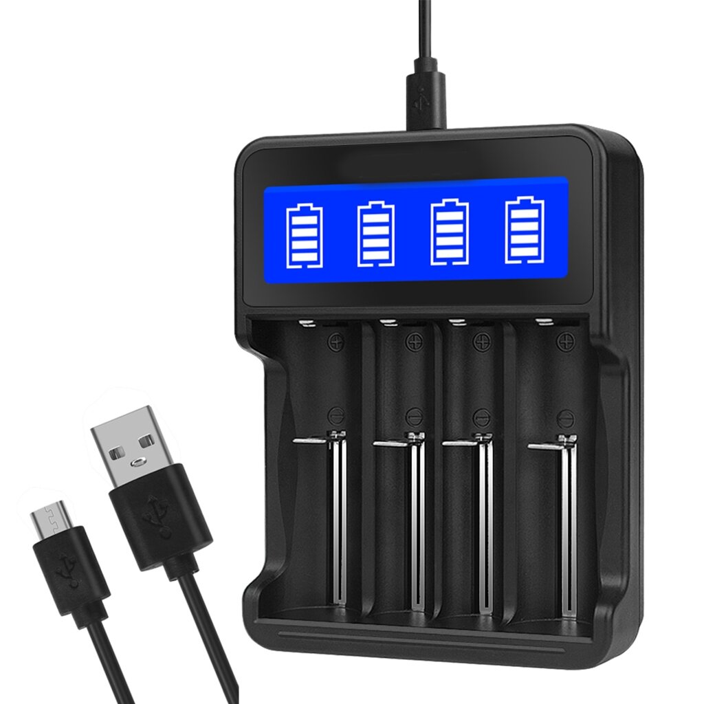 Зарядное устройство 18650 с ЖК-дисплеем с 4 отсеками Универсальное зарядное устройство для аккумуляторных батарей 18650 26650 16340 14500