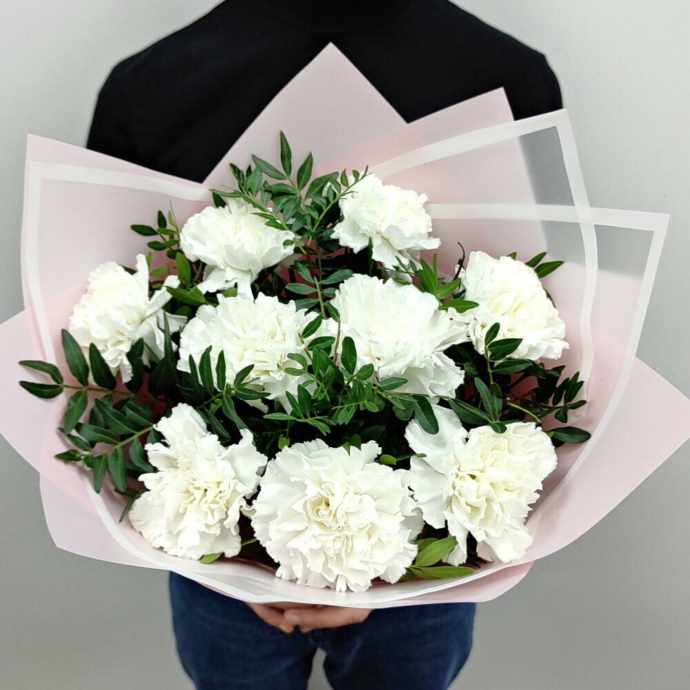 "Белоснежны Диантус" белоснежный диантус в сочетании с фисташкой в розовой упаковке