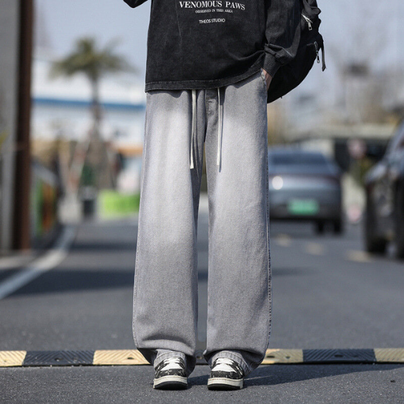 Охоты Брюки JYL Тонкие джинсы с эластичным поясом с драпировкой универсальные широкие штаны прямые мужские