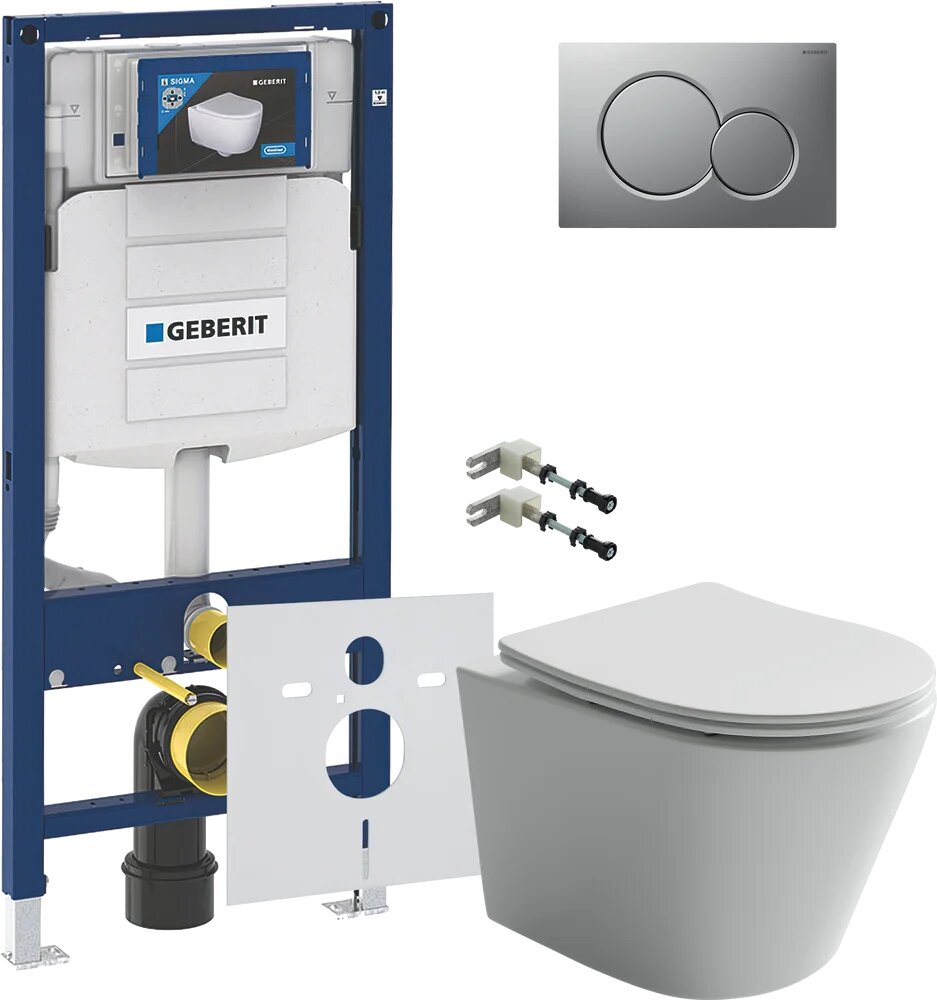 Комплект Унитаз подвесной Ceramicanova Balearica Rimless CN6000 белый / Крепления Geberit Duofix к стене / Инсталляция UP 320 111.300.00.5, Кнопка Sigma лакированная, матовый хром, Шумоизоляция