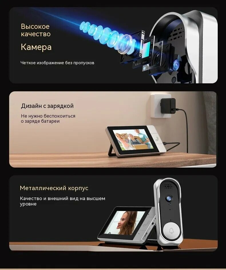 Умный видео-домофон с экраном 4,3 , HD ночное видение, двусторонняя связь, металлический корпус