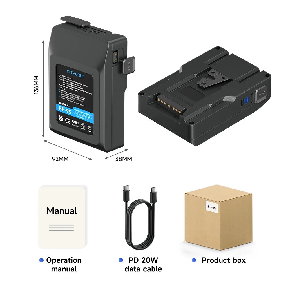 Аккумулятор CITYORK V-Mount 14,8В 15000 мАч для камеры BP-95 6600mAh