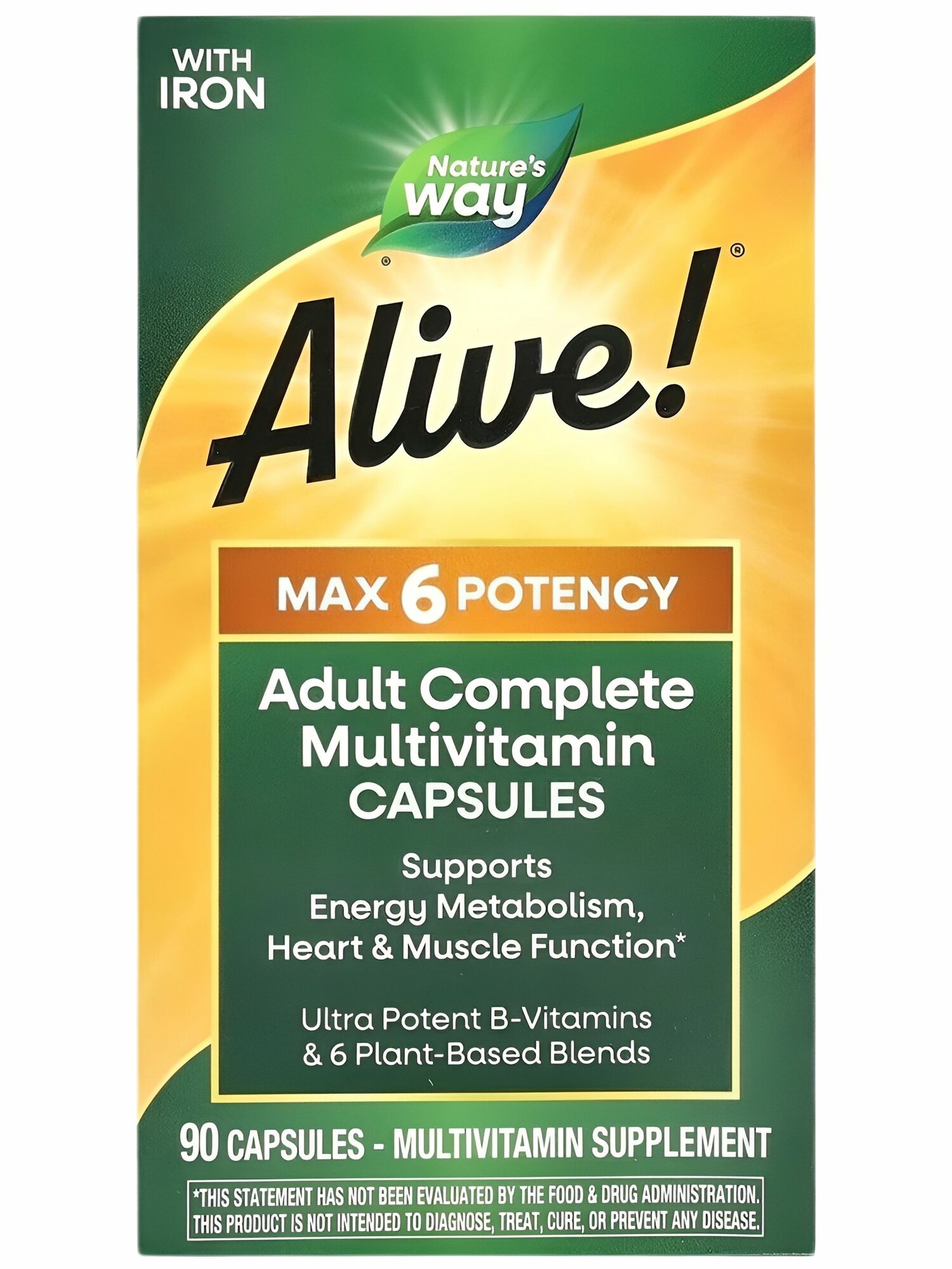 Мультивитаминный комплекс и суперзелень для взрослых, 90 капсул, Alive, Nature's Way