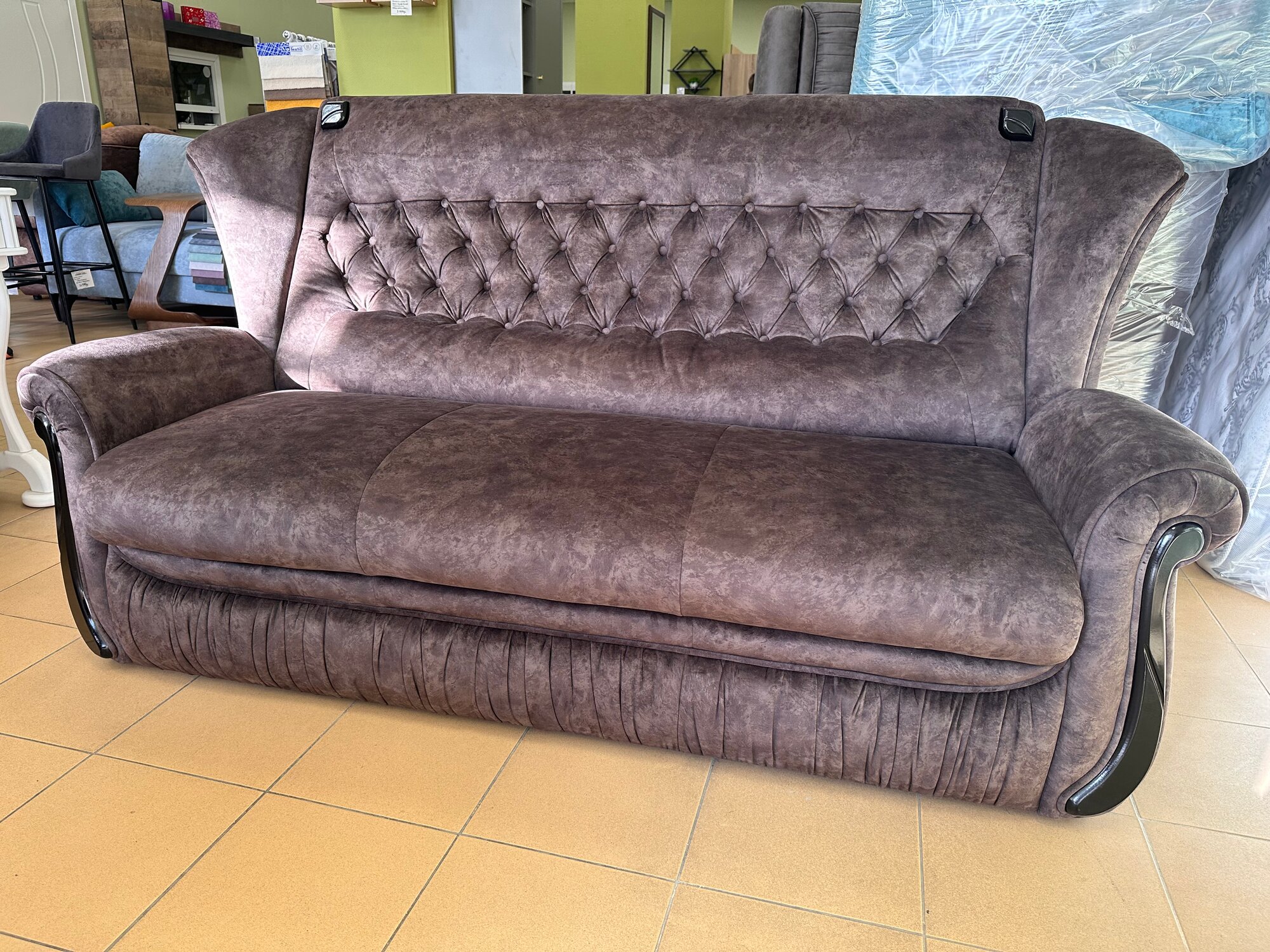 Под заказ. Диван-кровать "Фаворит" механизм трансформации "Казачок" микровелюр коричневый-кофейный, SIESTA COFFE