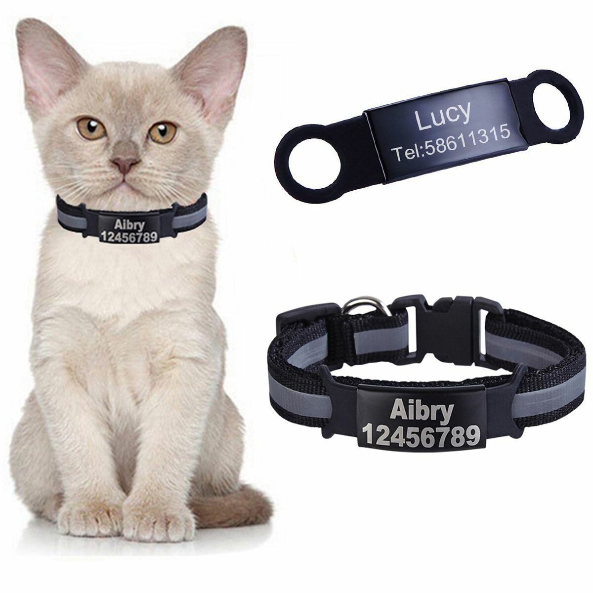 Ошейник для собак с гравировкой. Натуральная цвет черный обхват шеи 20-32 см