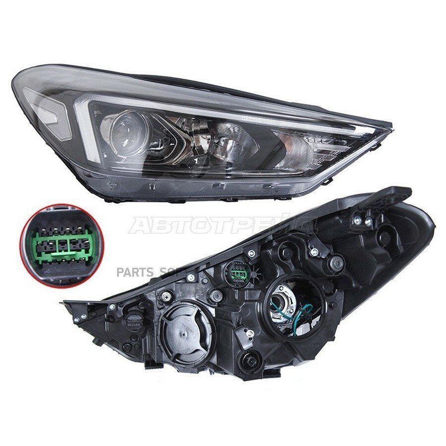 Фара Hyundai Tucson 18-21 (Справа/ Галоген/ ДХО/ С электрокорректором) от официального дистрибьютора, SAT, артикул ST1211115RLD