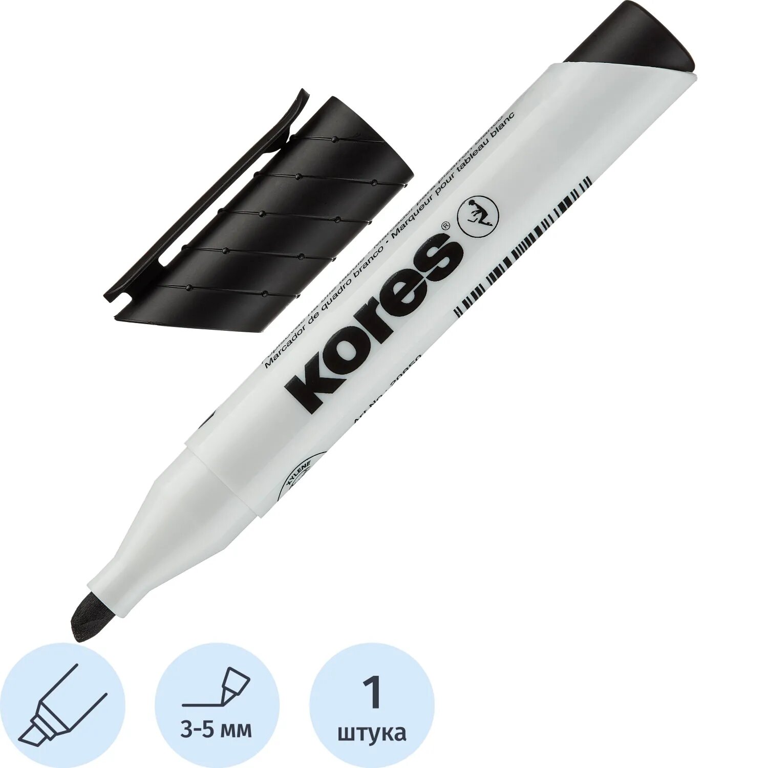 Маркер для белых досок KORES черный 3-5 мм скошенный наконечник '20850