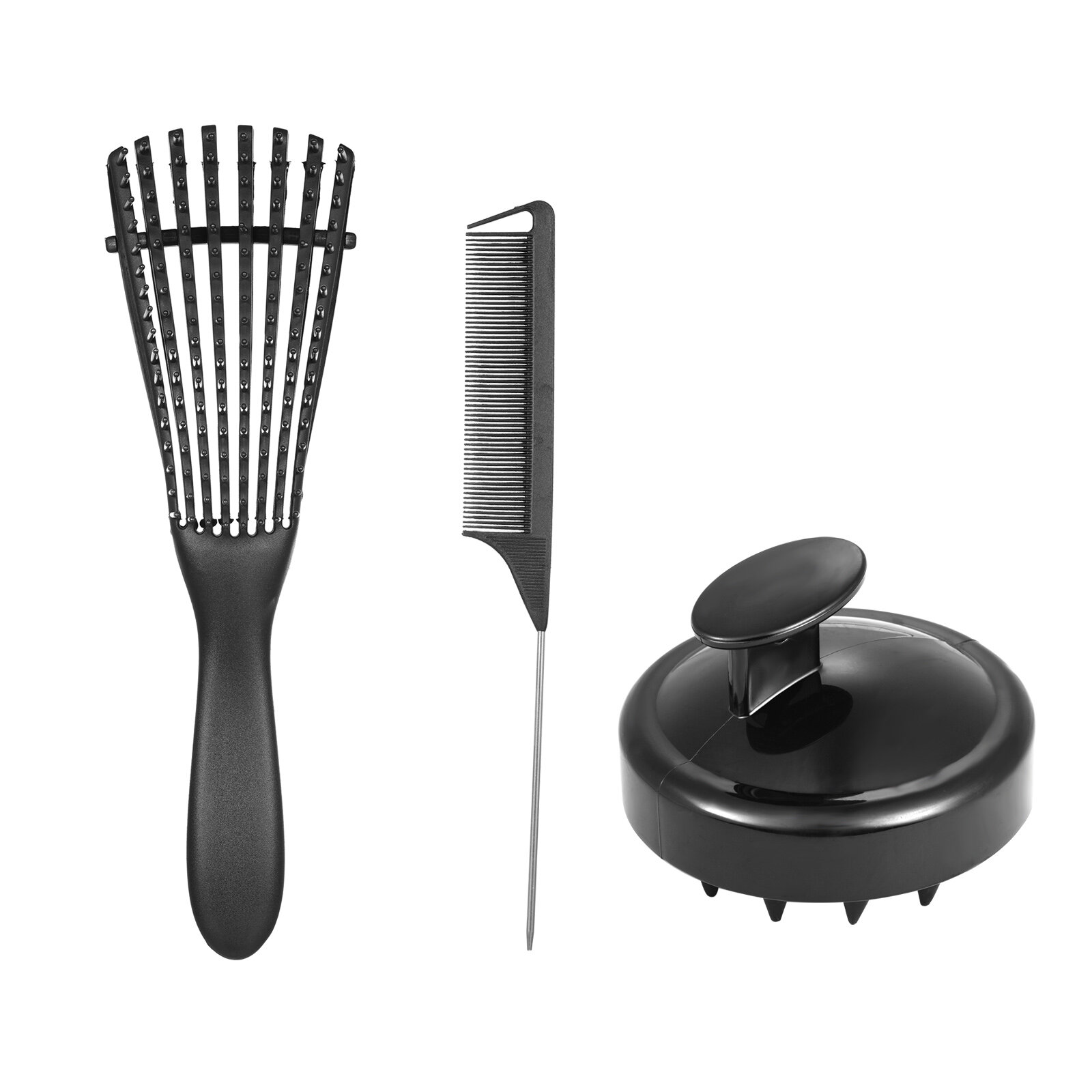 3PCS Detangling Brush Set Black ABS Rubber 24*7*5cm Shampoo Brush Comb Adjustable Detangler for Black Natural Hair Curly Kinky Wavy Wet Dry Long Thick Hair All Hair Types Women Men