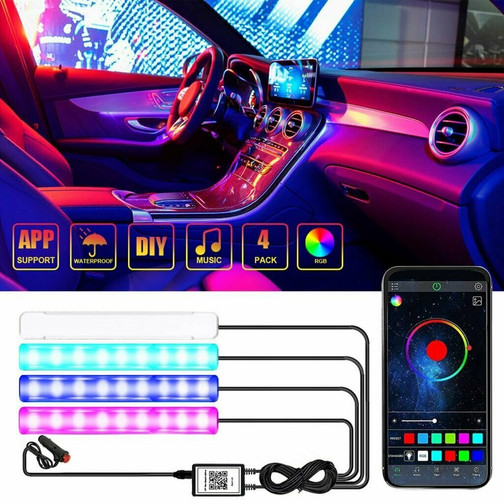Салон автомобиля RGB светодиодный светильник, универсальный атмосферный прикуриватель / USB-соединение, управление через приложение, Ambient Foot