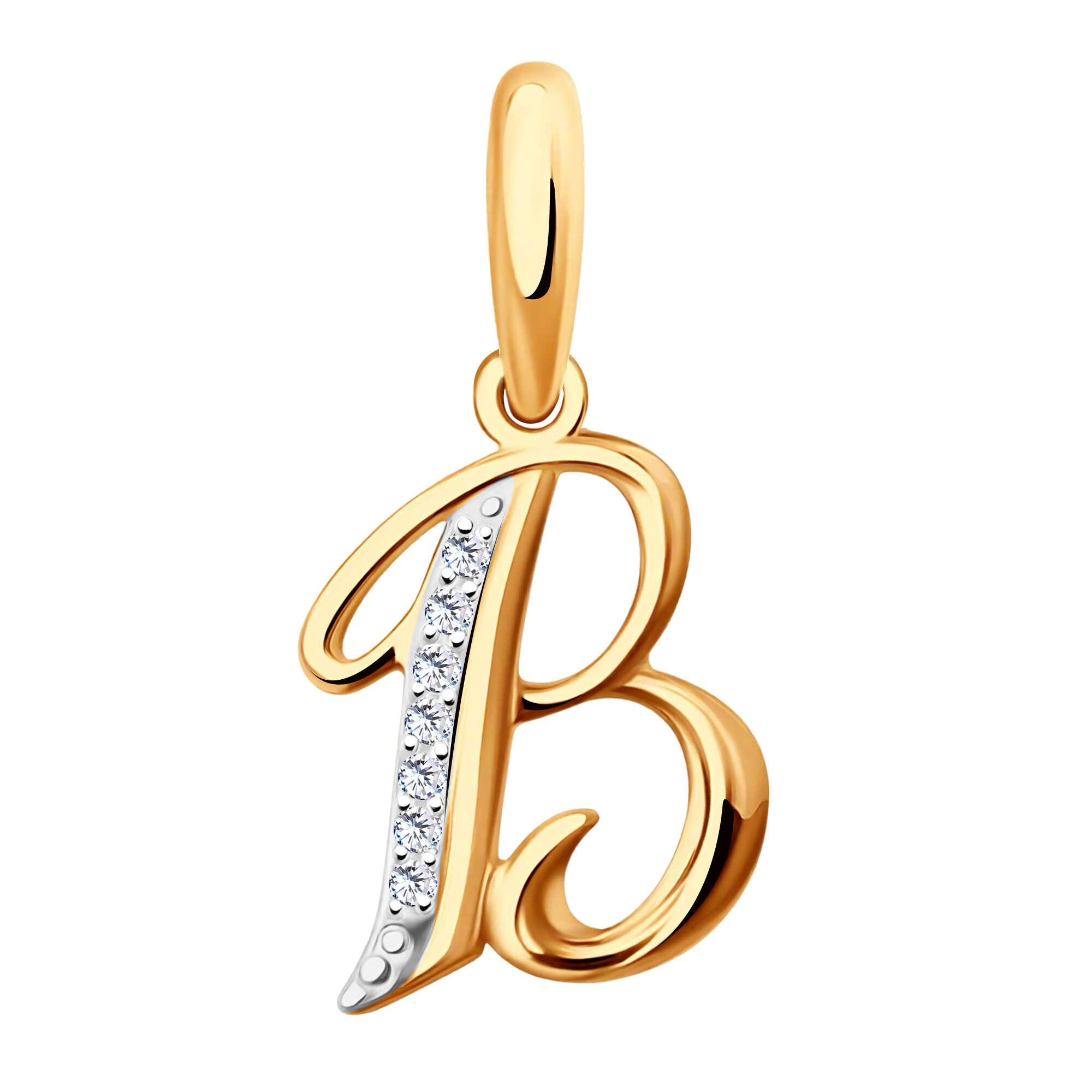 Подвеска, красное золото, 585 проба, фианит