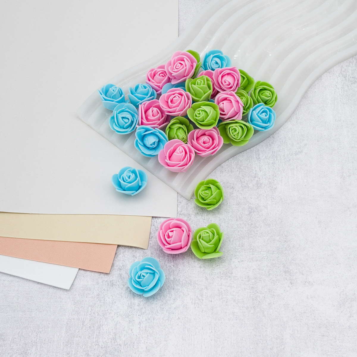 Цветы для декора из фоамирана 'Розочка', 38 мм, микс №14, 3 цвета, 30 штук