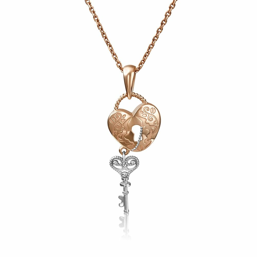 Подвеска, комбинированное золото, 585 проба, родирование